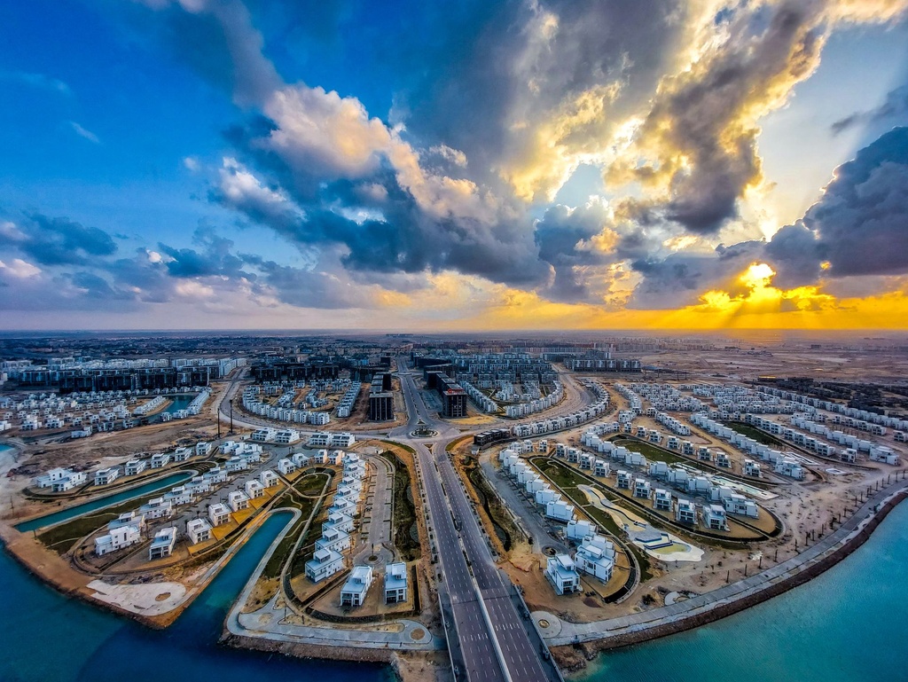 top view of El Alamin City in Egypt during sunrise | Jini Stock