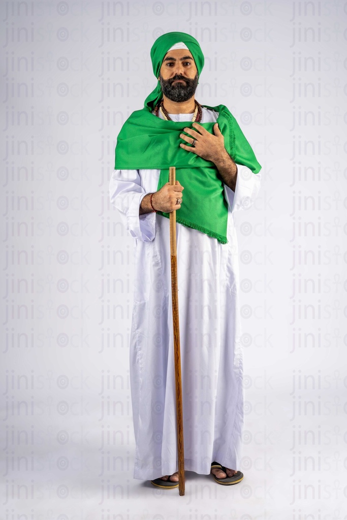 Egyptian wizard with green amaa and shal | Jini Stock