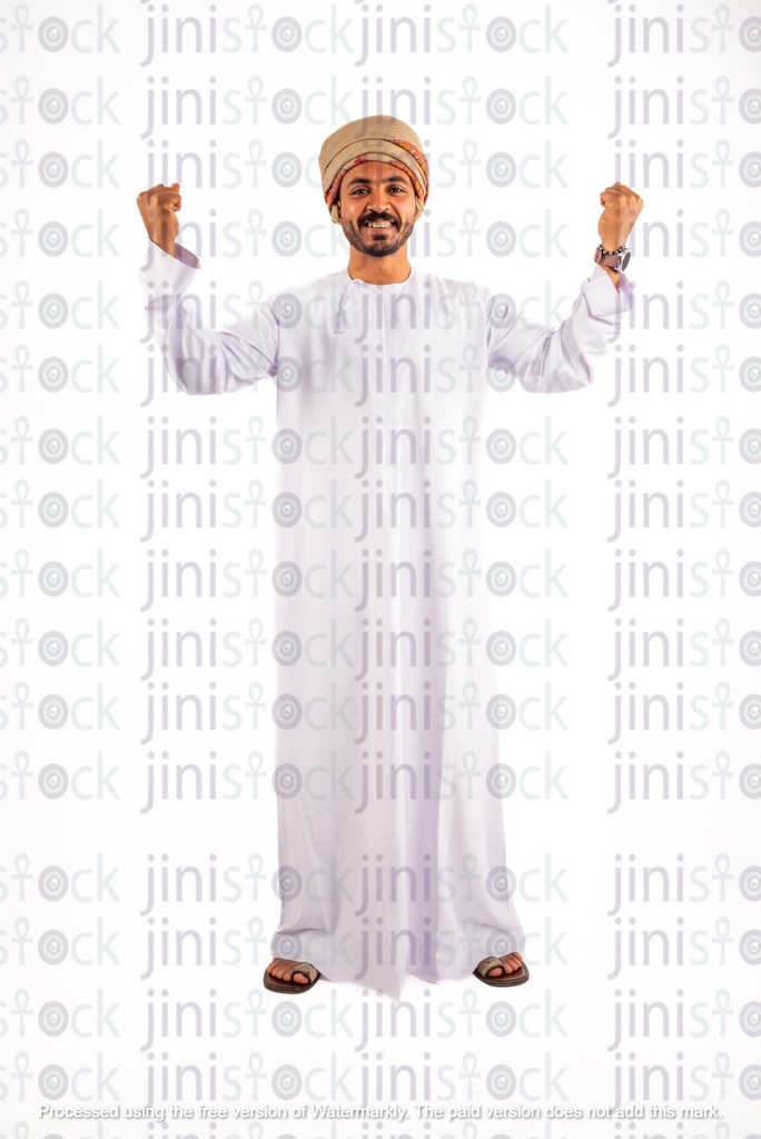 Omani arab khaliji man from gulf cheering and winning | Jini Stock