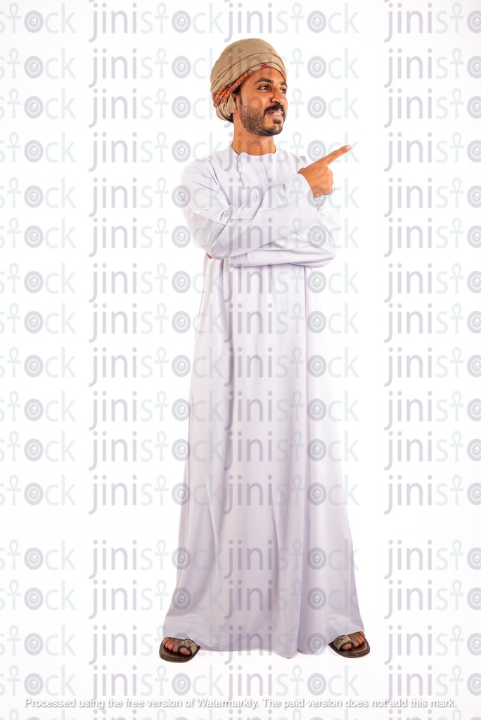 Omani arab khaliji from gulf pointing at something | Jini Stock