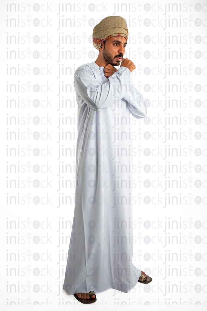 omani arab khaliji man from gulf with cold and sore throat | Jini Stock