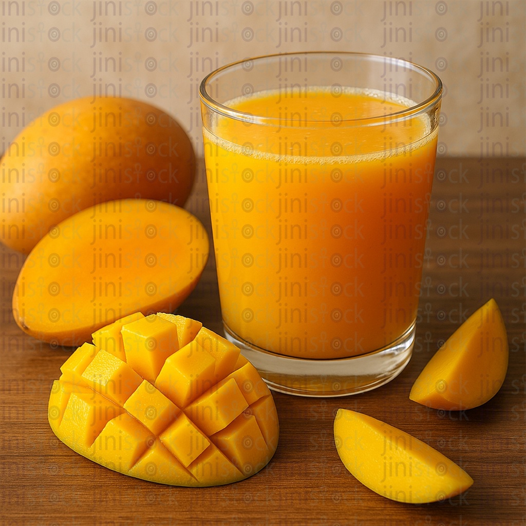 a cup of Mango juice on the table | Jini Stock